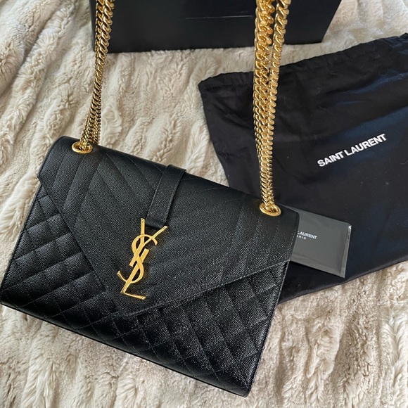 Saint Laurent | Bags | Ysl Envelope Medium Chain Bag Black And Gold ...